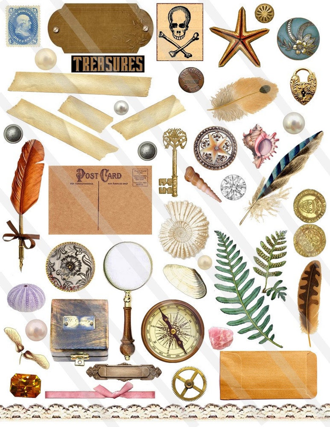 Digital Collage Sheet Treasure Clipart Instant Download, PNG Included ...