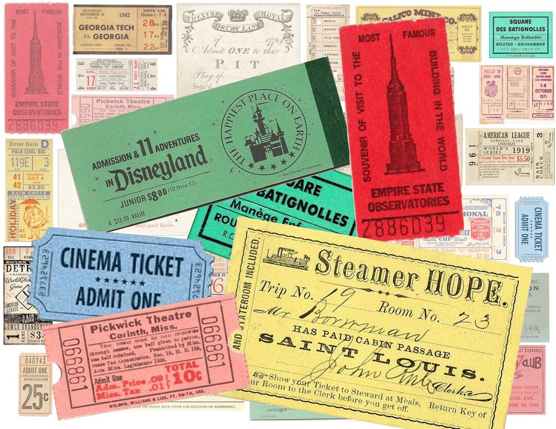 Digital Collage Sheettickets Clipart Pack VINTAGE TICKETS Admit One ...