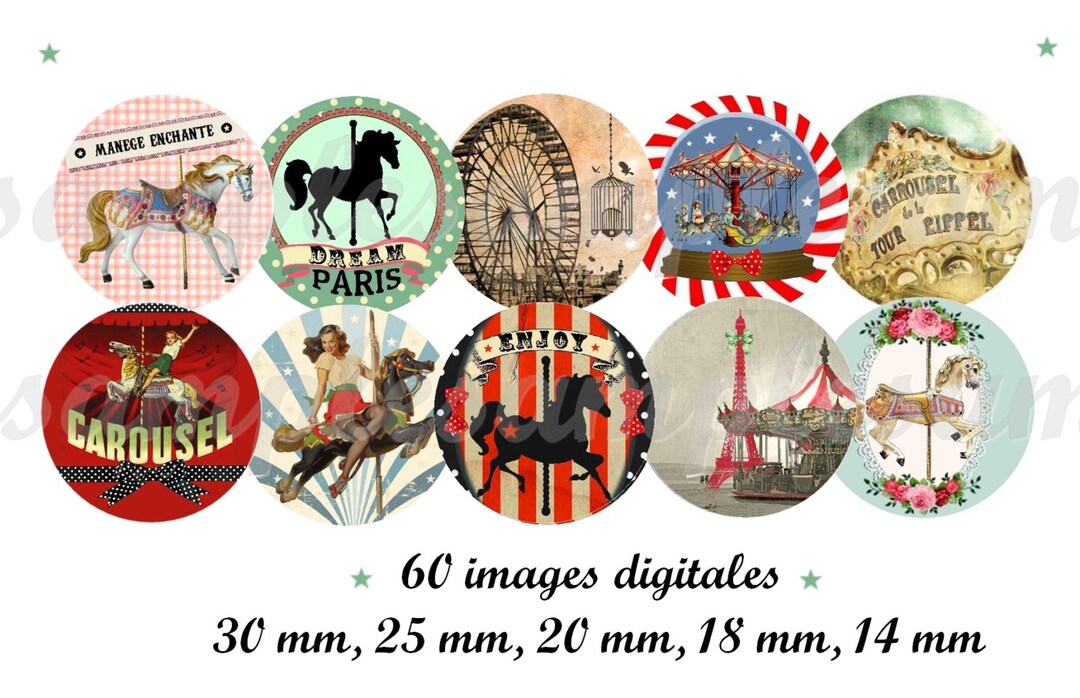 Digital Collage Sheet Circle Carnival Fair Carousel, Digital Image ...