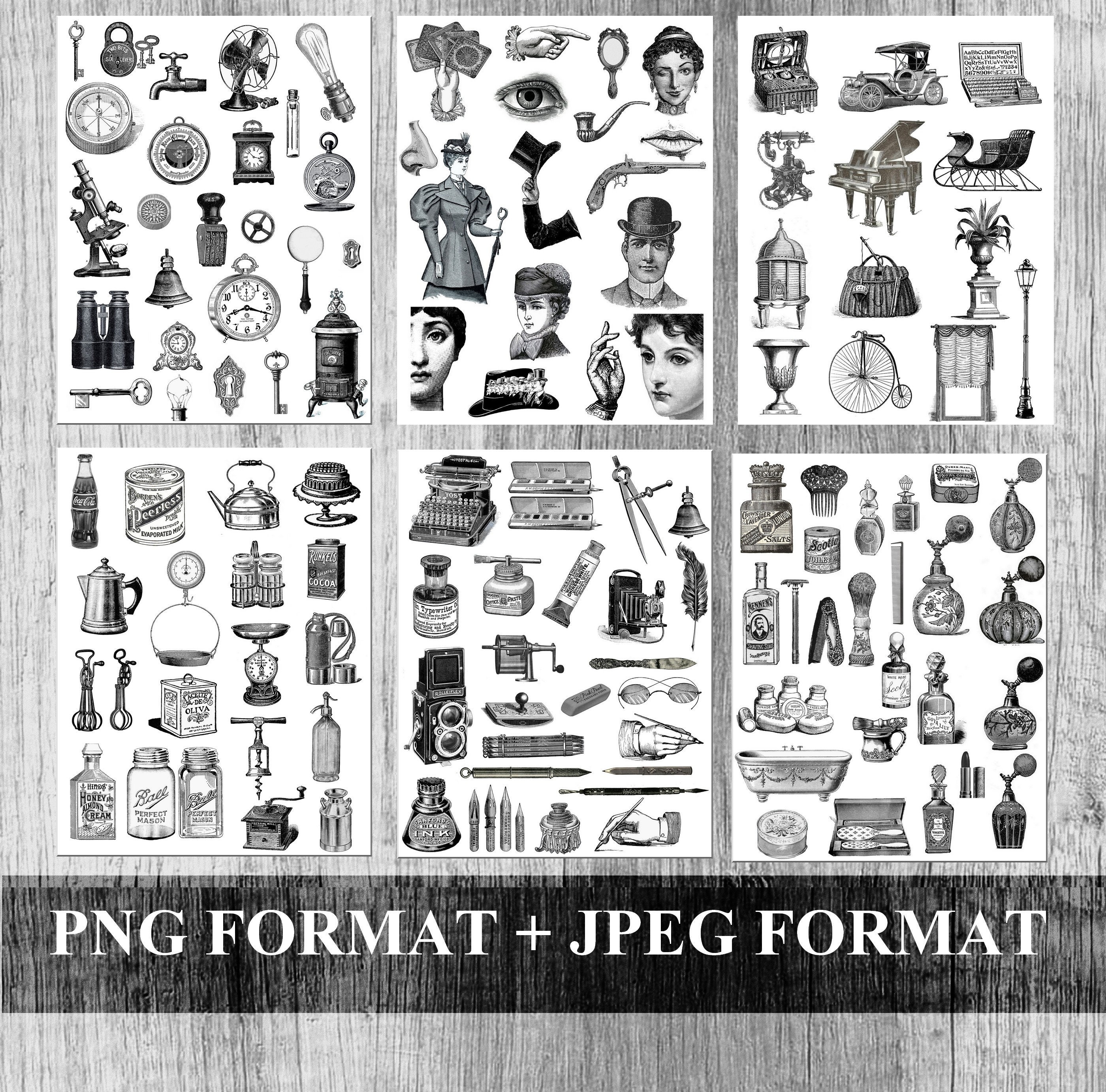 Vintage Clip Art Digital Stamps – Black & White Junk Journal and ...