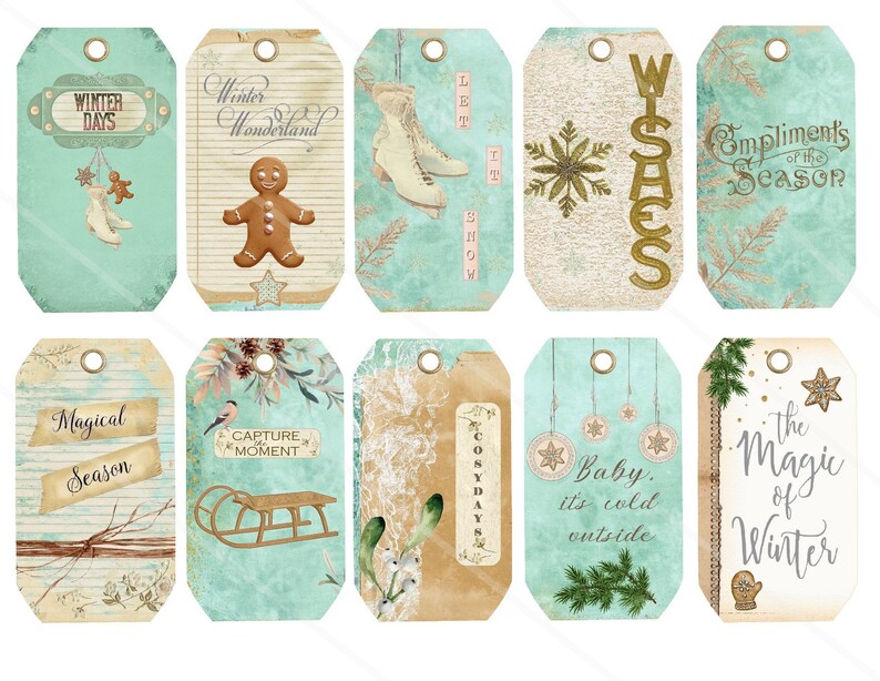 Winter Tags Printable Gift Tags Hang Tags Ephemera Journaling | Etsy