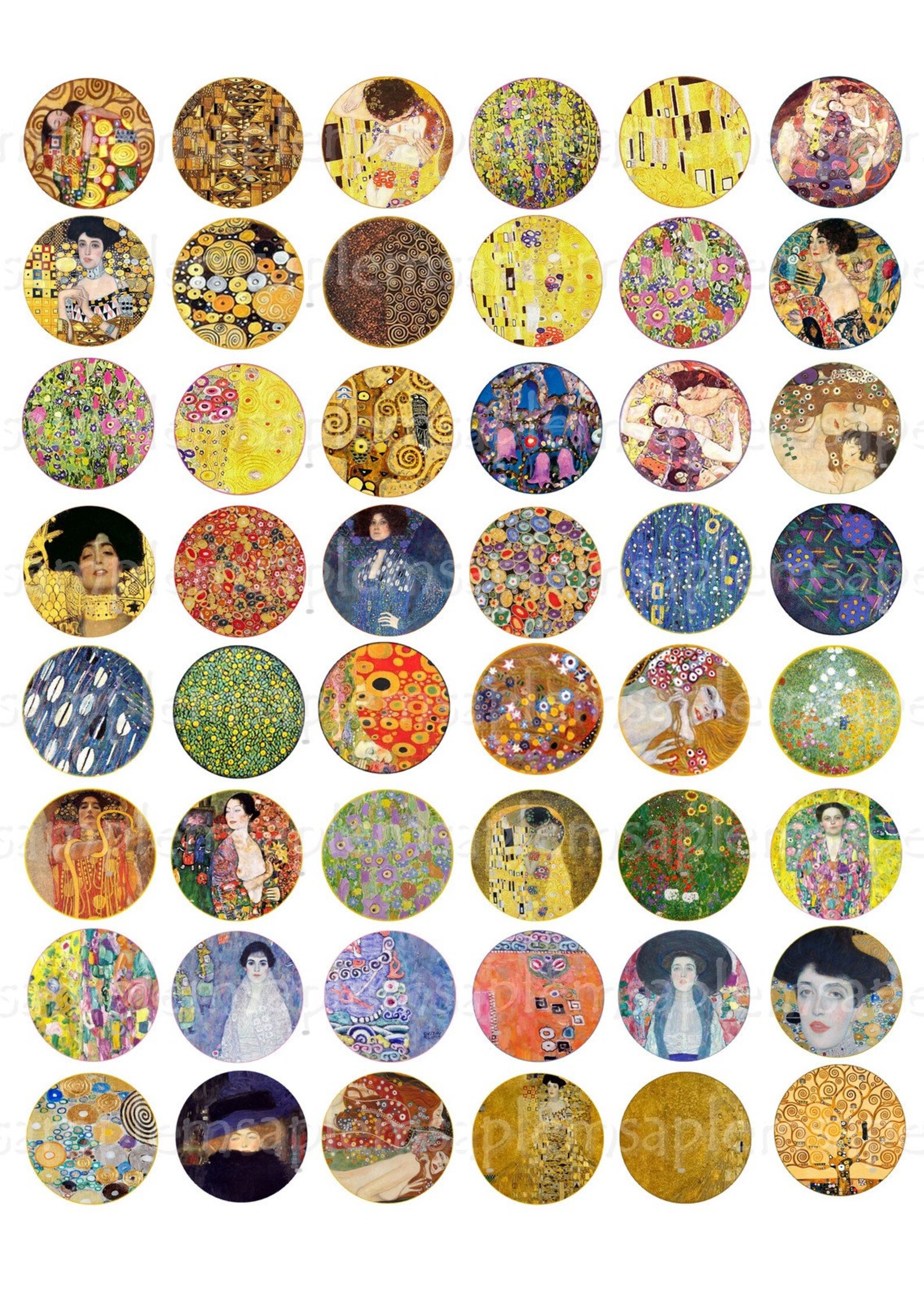Gustav Klimt Digital Collage Sheet Round 1.25 30mm - Etsy