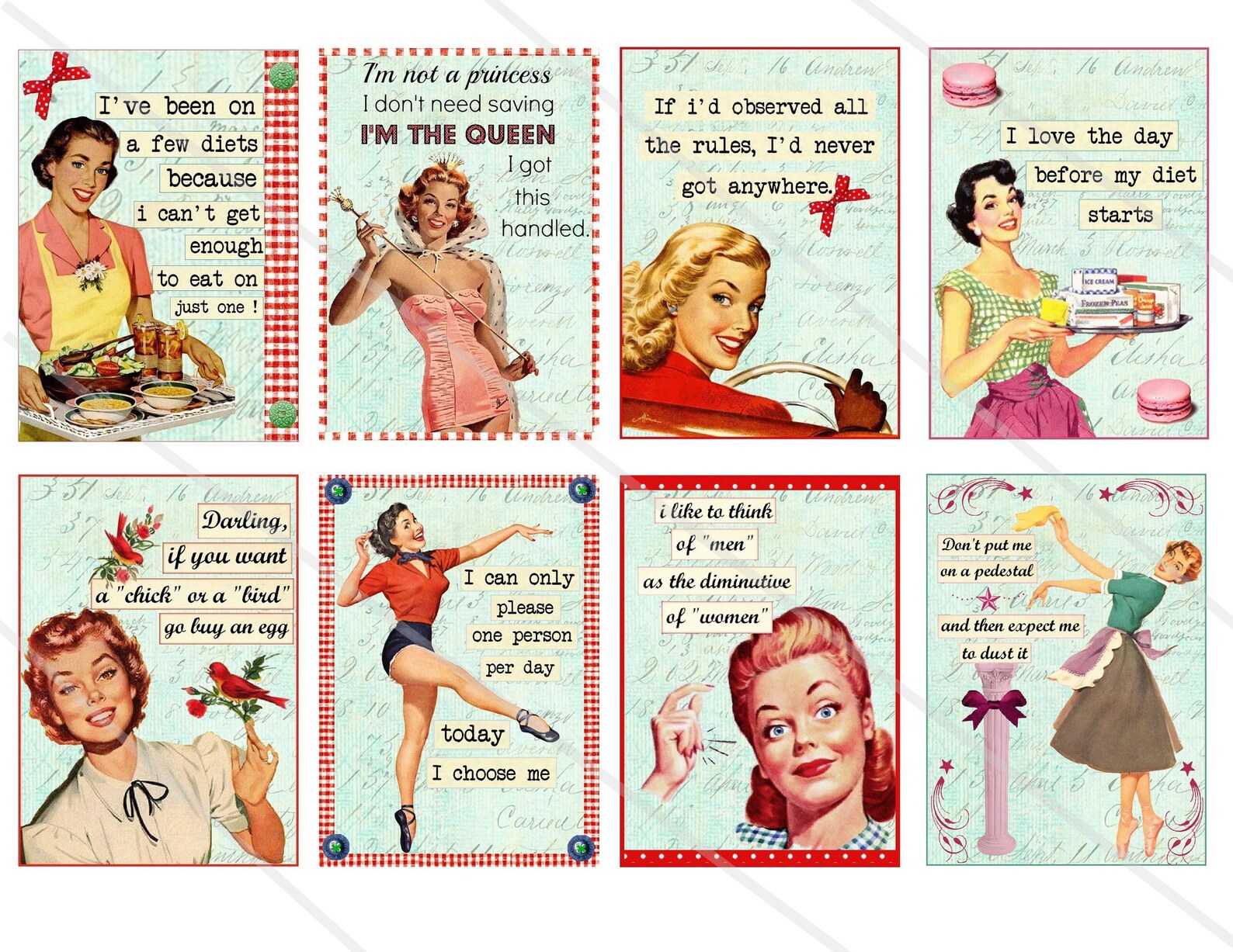 Retro Funny Ladies Digital Collage Sheet 2.5 X 3.5 ATC Sized - Etsy