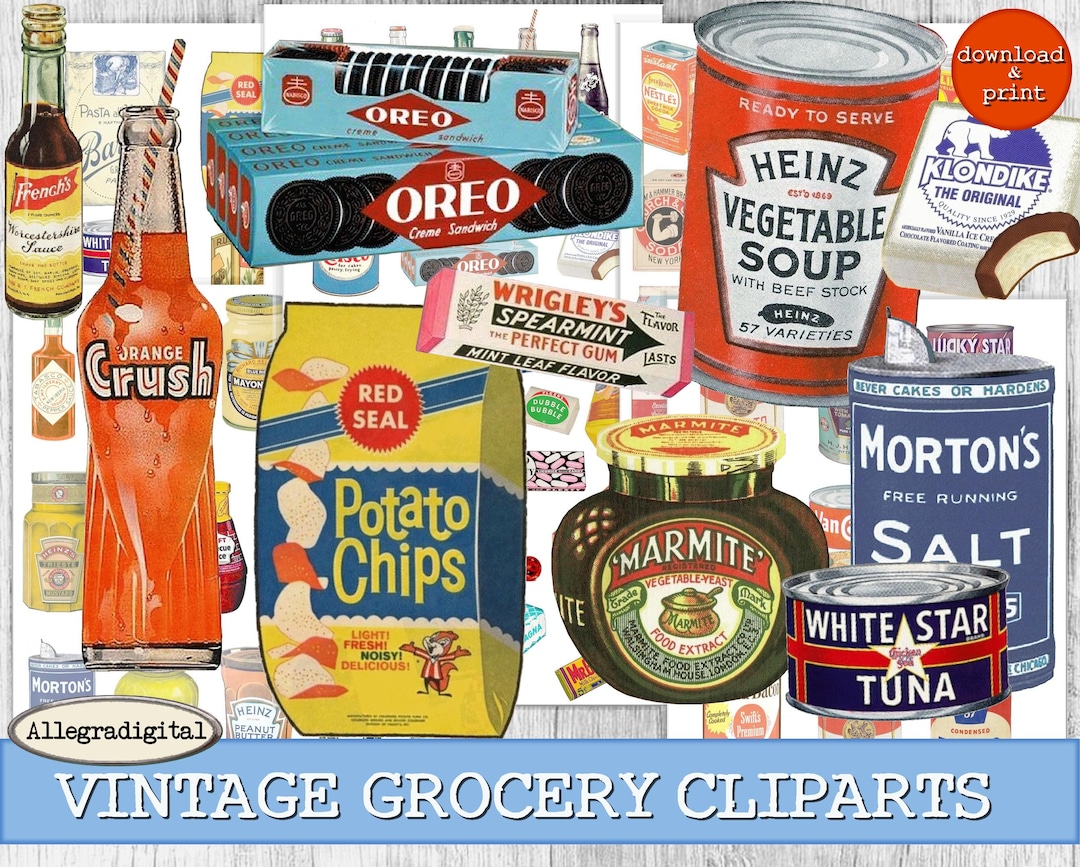 Retro Food Grocery Clipart & Collage Sheets PNG Digital Download ...
