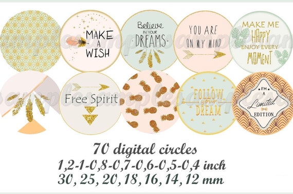 Digital Collage Sheet Circles Boho Spirit Rounds Word Sentence - Etsy