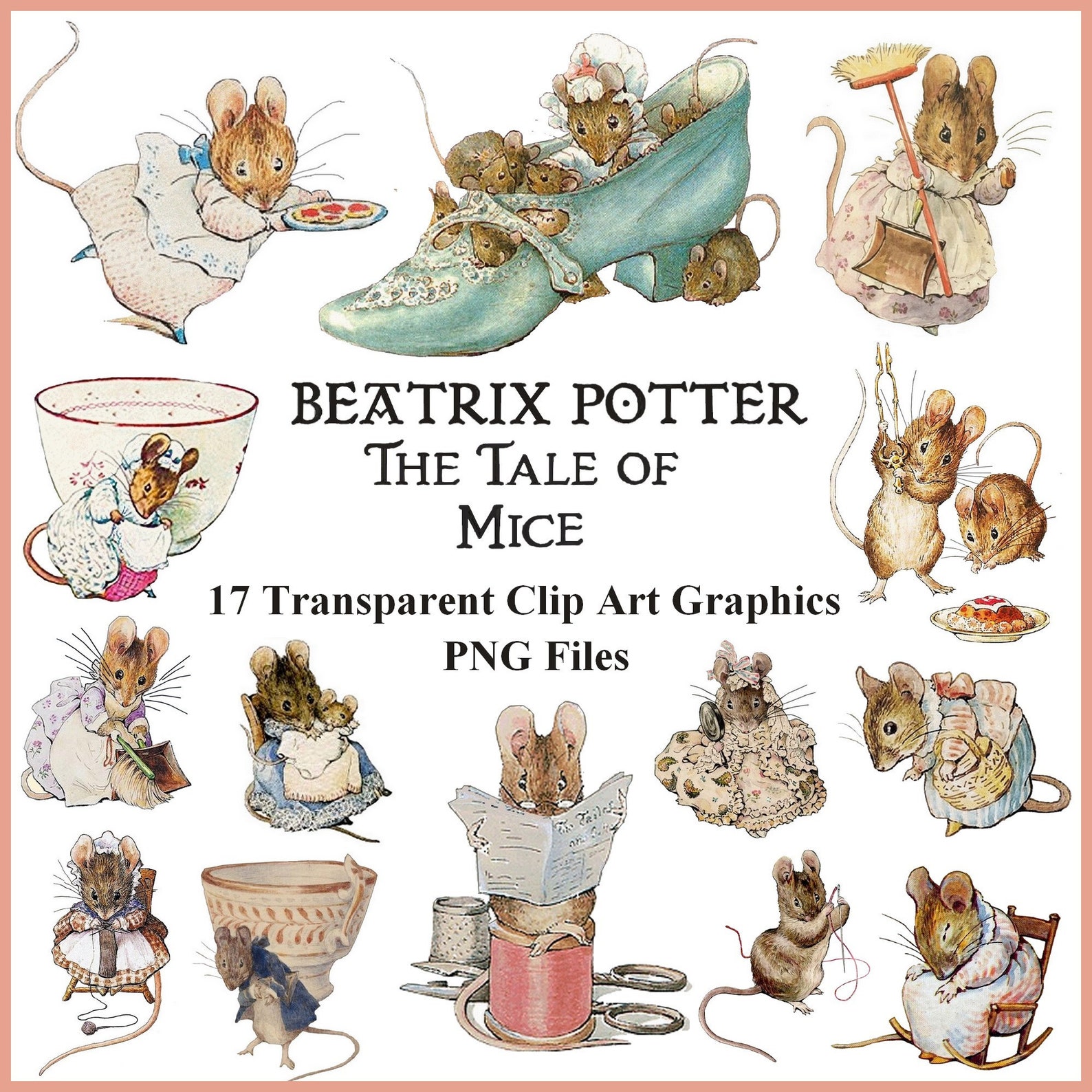 Beatrix Potter Mice Clip Art Transparent PNG Files Instant - Etsy