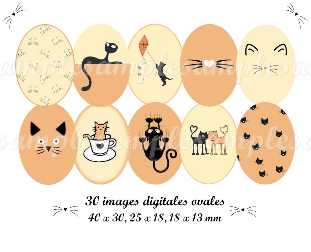 Digital Collage Sheet Oval 30x40 Mm 18x25 Mm 13x18 Mm Oval, Cats Images ...