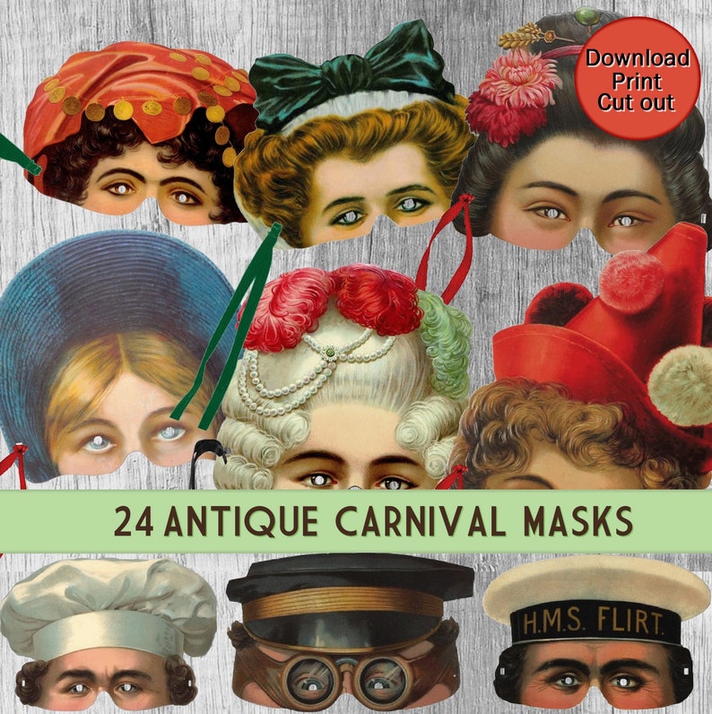 Printable Mask Victorian Half Mask Pack Victorian Antique Paper Toy ...