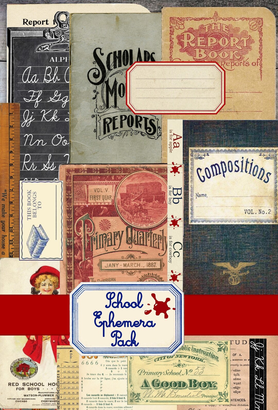 Vintage School Days Junk Journal Kit, Retro Back to School Ephemera ...
