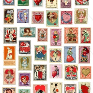 Printable Stamps Valentine Ephemera, Junk Journal Supplies, Vintage ...