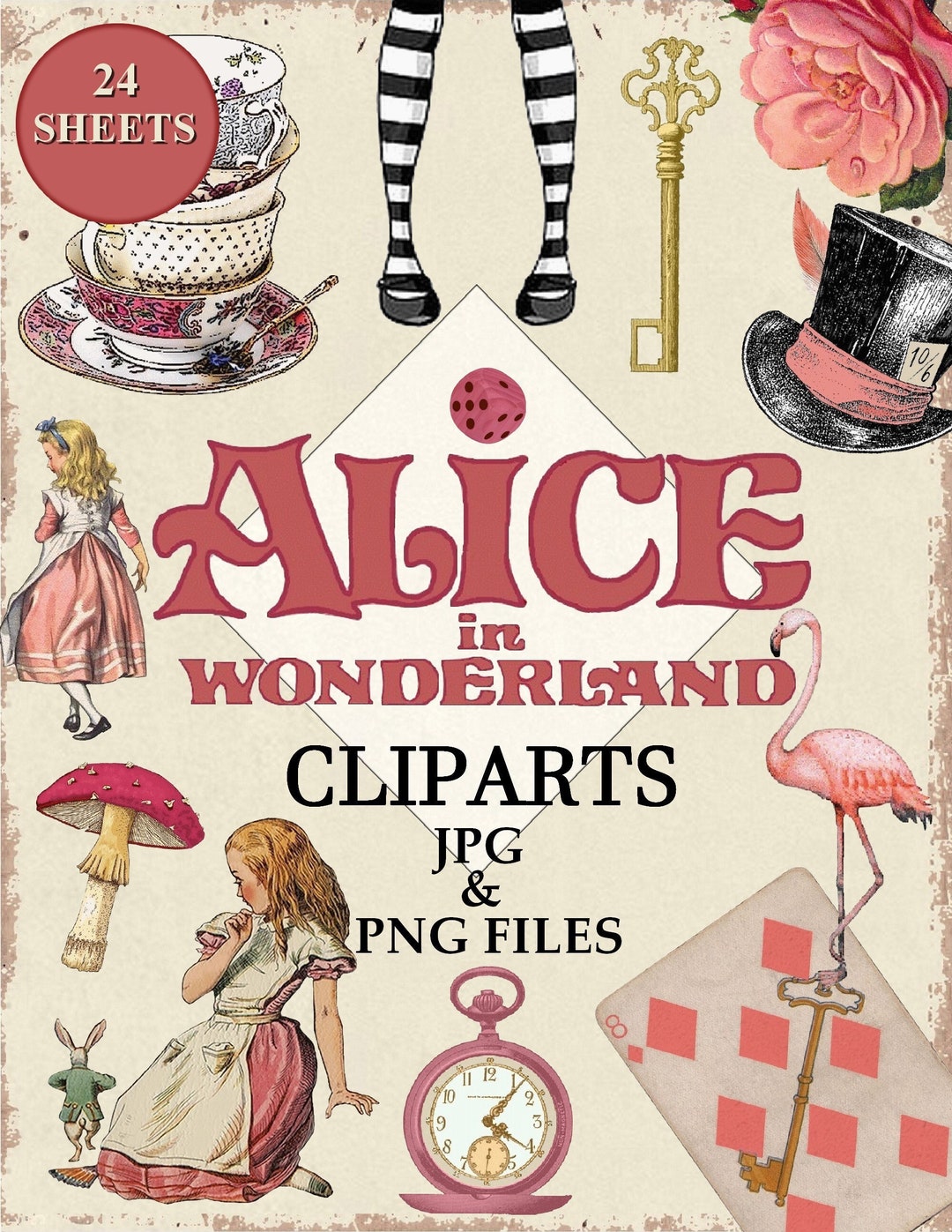 Pink Alice in Wonderland Clipart Watercolor Pink Alice Mad Hatter Tea ...