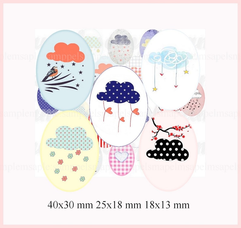 Digital Collage Sheet Oval Clouds, 30 X 40 Mm, 18 X 25 Mm, 13 X 18 Mm ...
