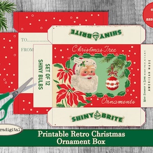 Printable Retro Christmas Ornament Box for Gifts, DIY Vintage Box ...
