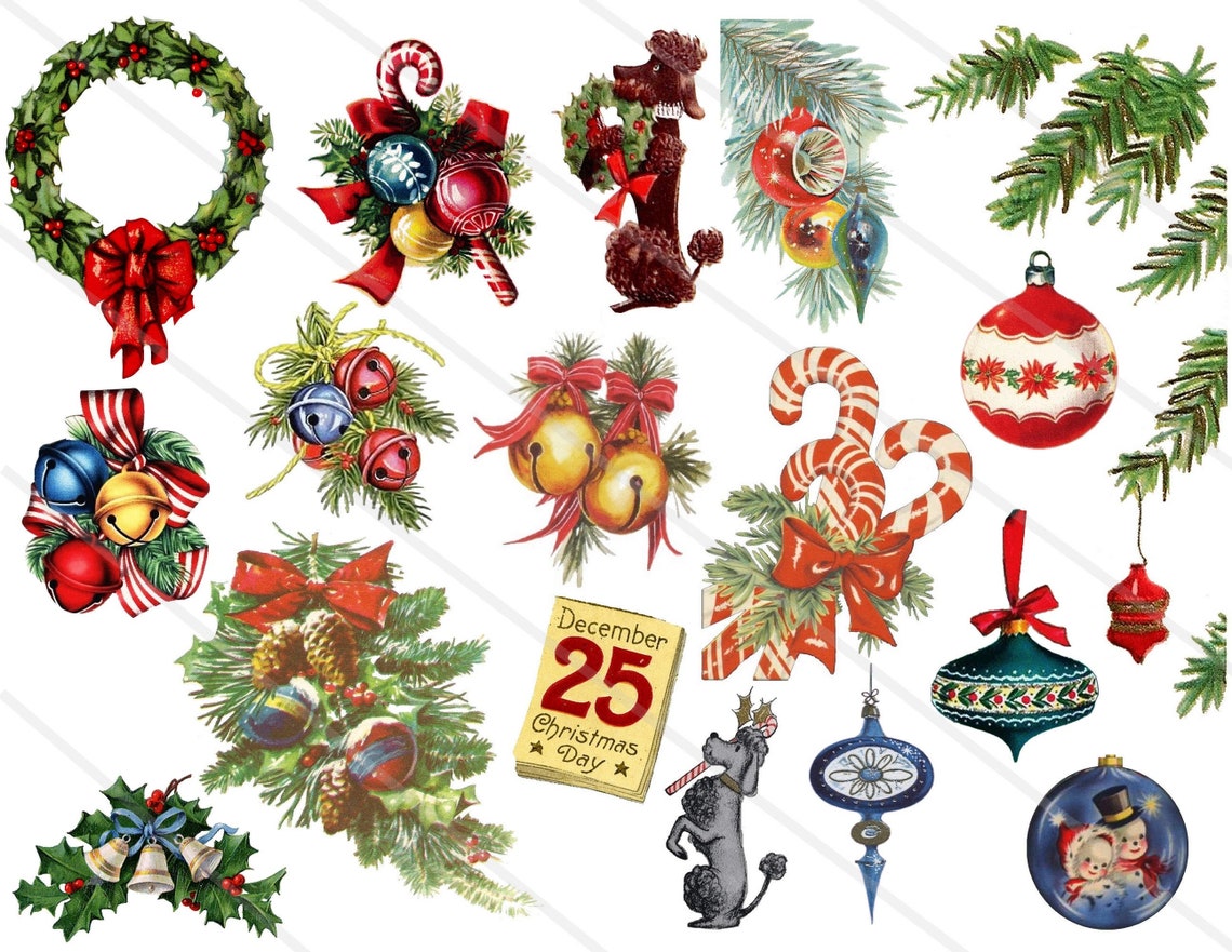 Retro Christmas Clip Art Decor Collage Sheet Christmas - Etsy