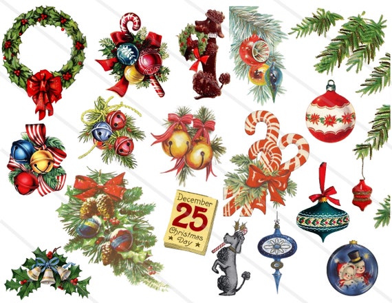 Retro Christmas Clip Art Decor Collage Sheet Christmas - Etsy