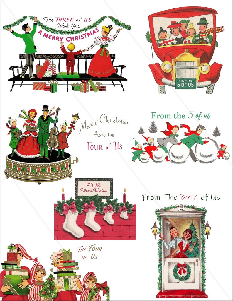 Vintage Christmas Family 50's Fifties Clipart Clip Art - Etsy