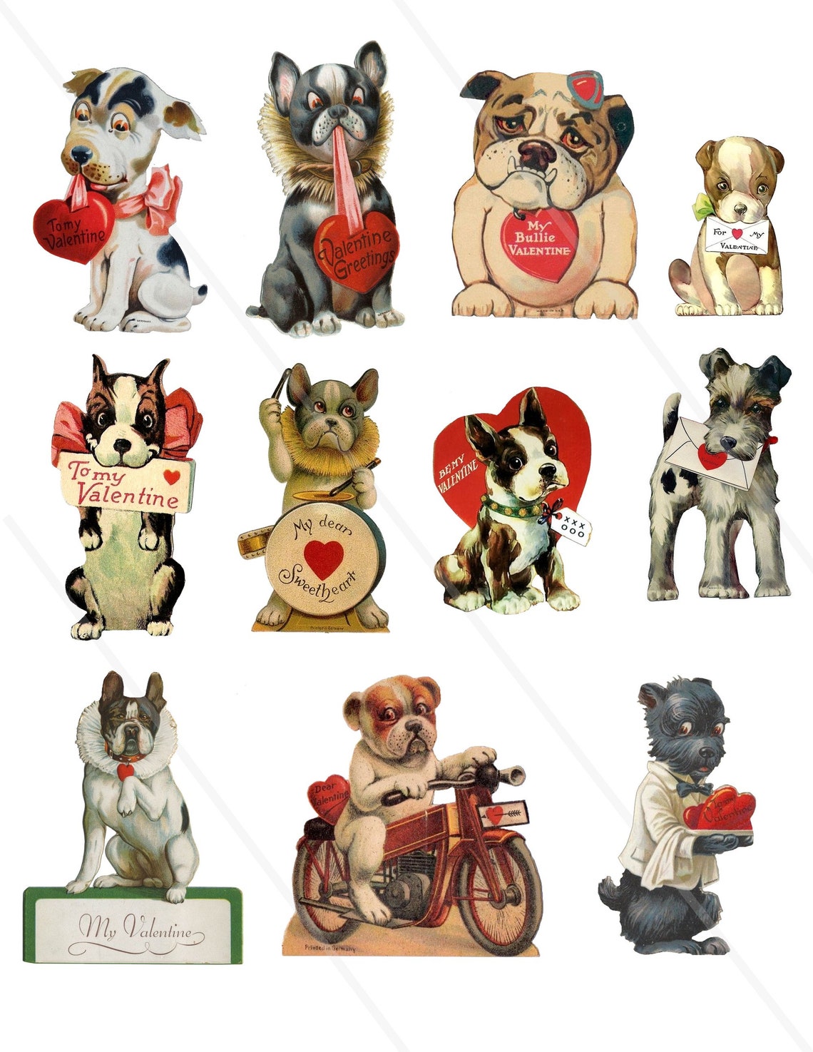 Vintage Dogs Valentines Clip Art Digital Collage Sheet Retro - Etsy
