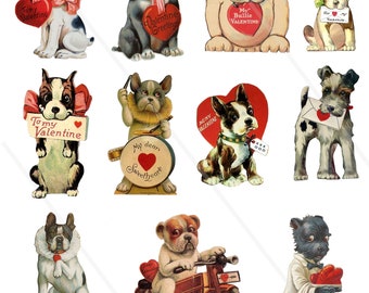 Vintage Dogs Valentines Clip Art Digital Collage Sheet Retro Bulldogs ...