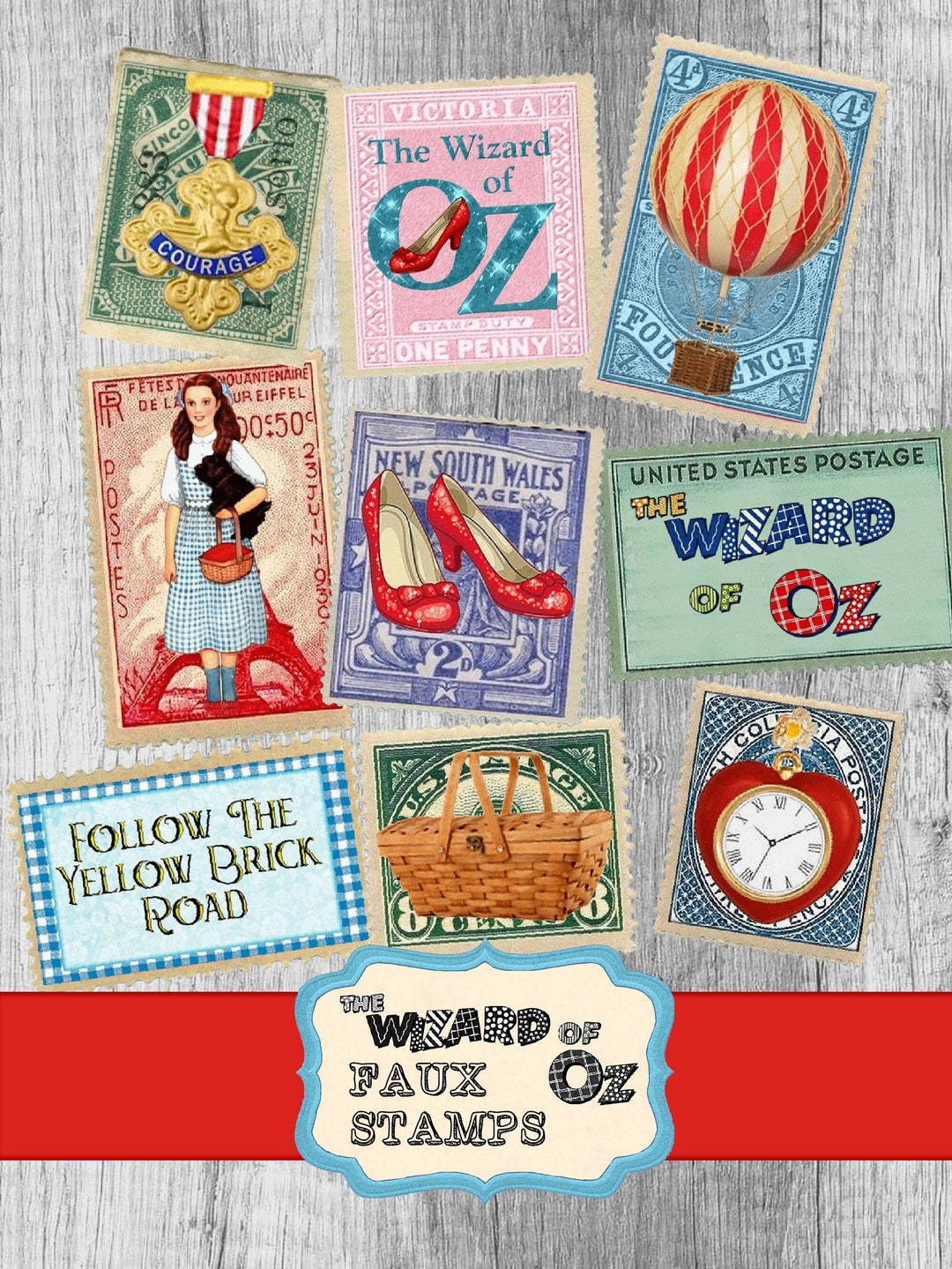 Printable Stamps the Wizard of Oz Ephemera, Junk Journal Supplies ...