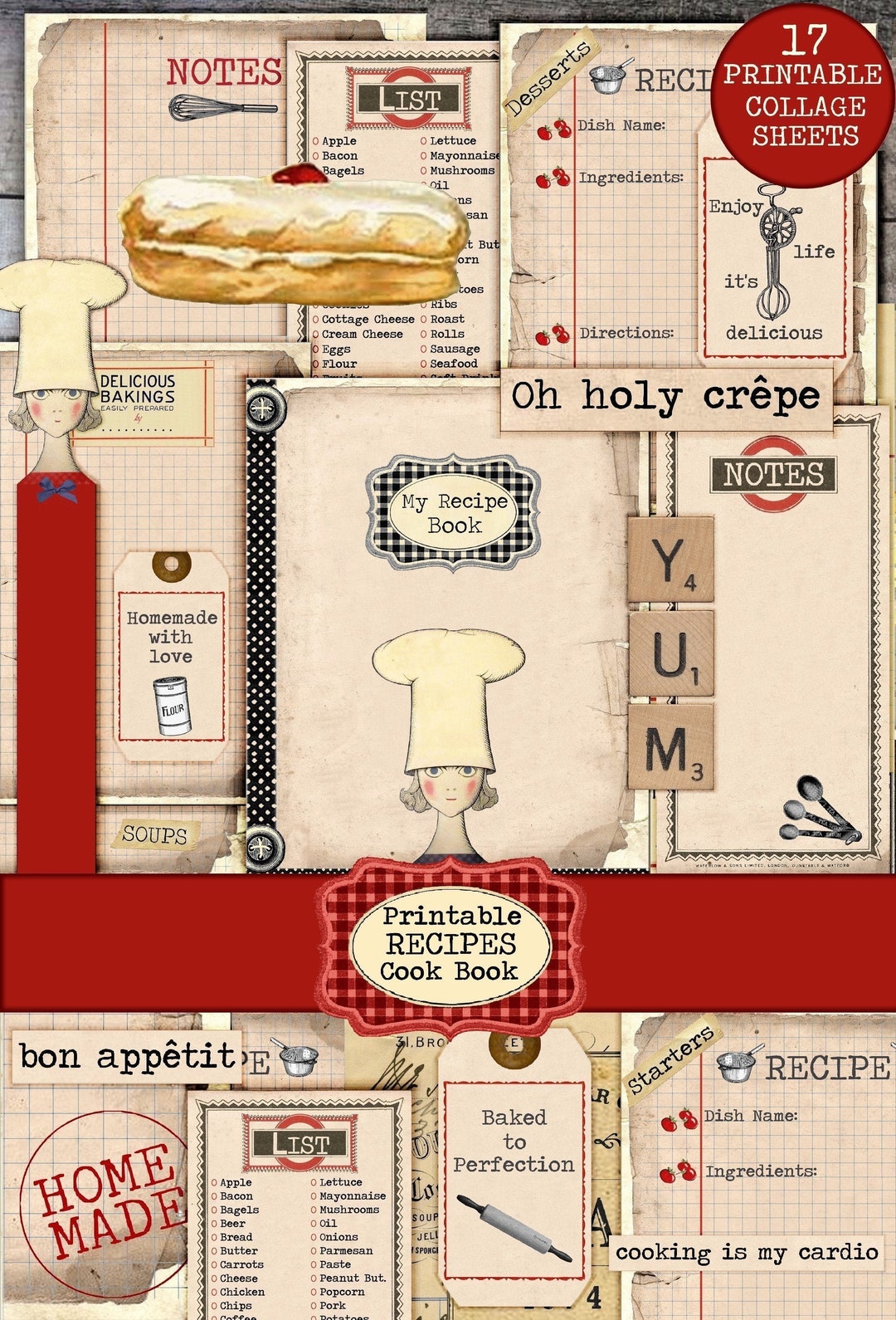 Retro Cook Journal Kit, Cook Junk Journal, Recipes Journal, Vintage ...