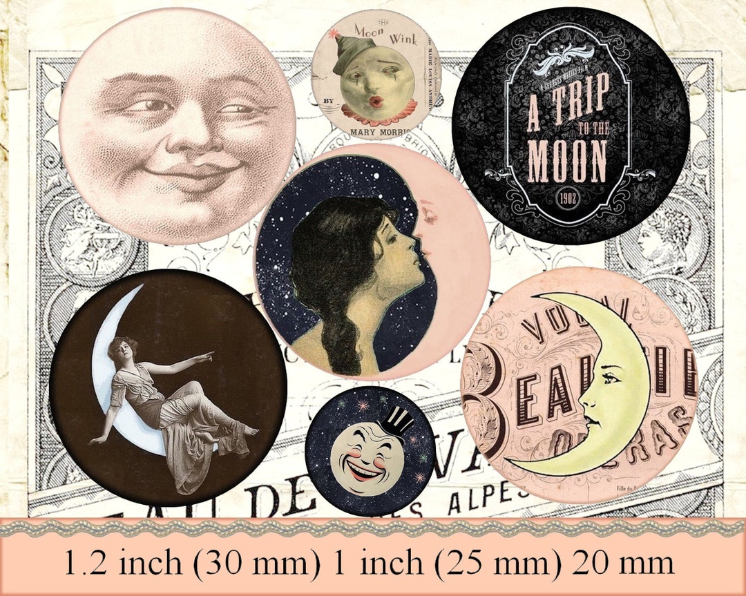 Vintage Moon Digital Collage Sheet 1 Inch Circles Printable Download ...