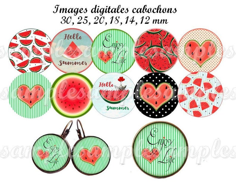 Digital Collage Sheet Circles Watermelon Summer Printable - Etsy