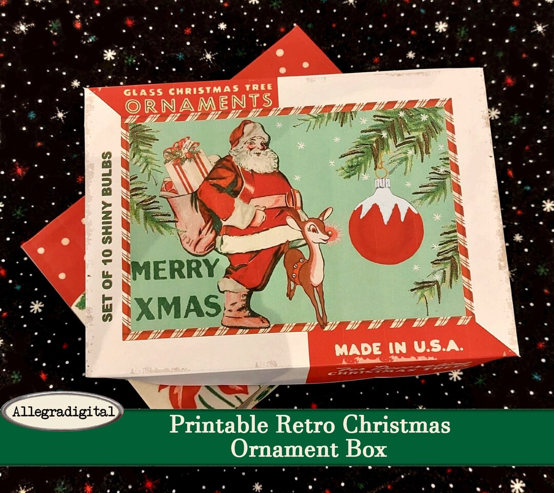 Printable Retro Christmas Ornament Box for Gifts, DIY Vintage Box ...