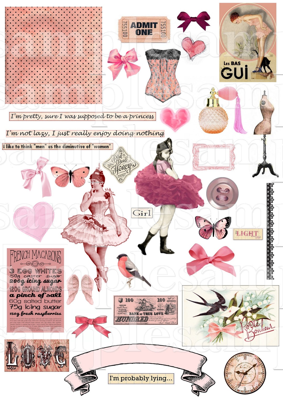Digital Collage Sheet Pretty in Pink Images Instant Download, PNG ...