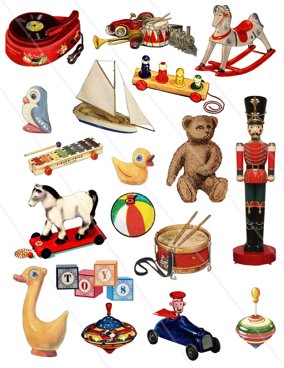 Retro Toys Clip Art Digital Collage Sheet Scrapbooking Images for Card ...