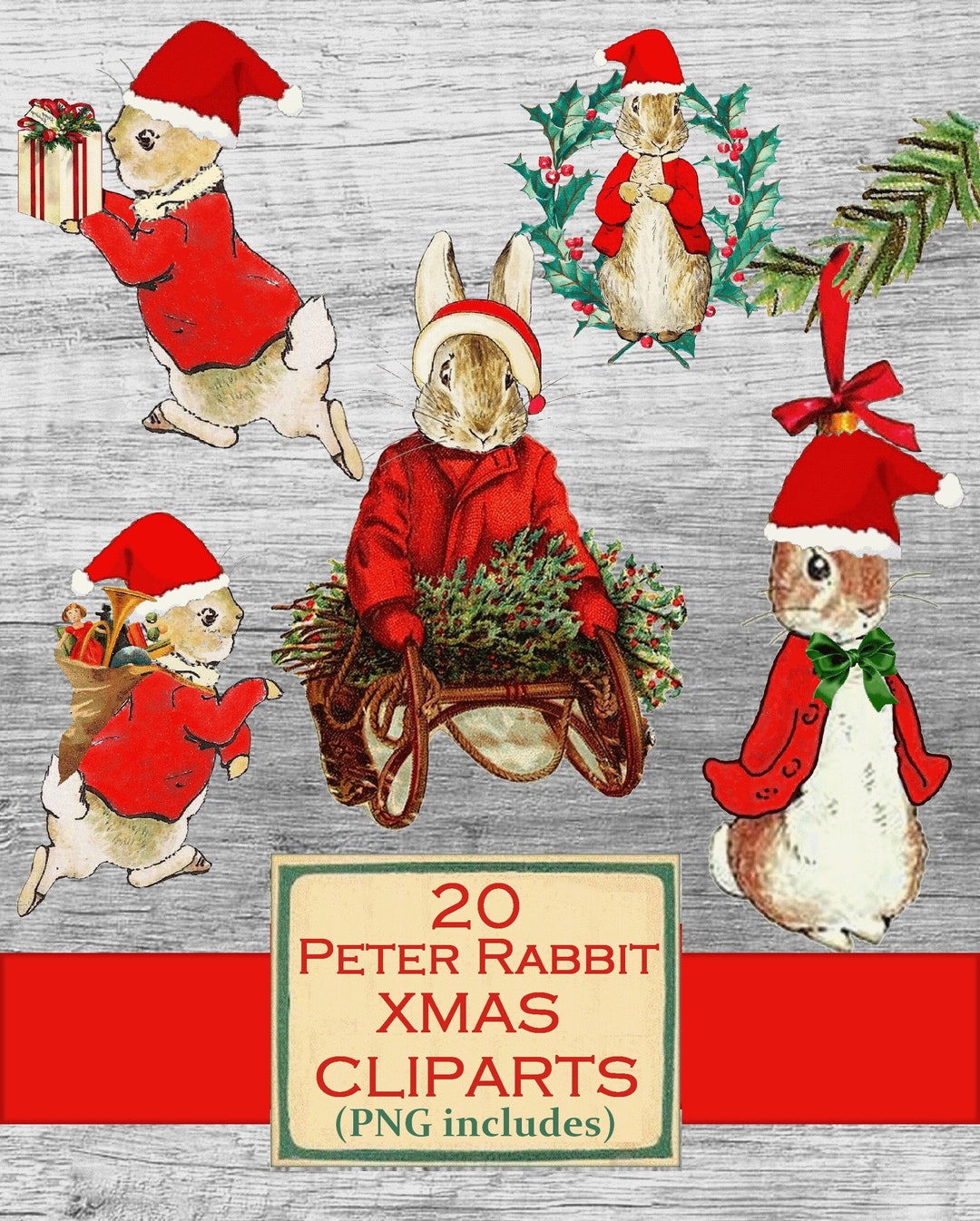 Christmas Peter Rabbit Cliparts, Santa Peter Rabbit, Decoupage, Nursery ...