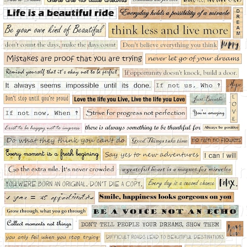 Digital Collage Sheet Phrases Quotes Inspirational Motivation - Etsy