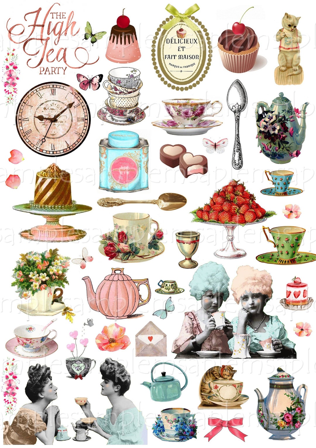 Tea Party Clipart Teatime Clipart Printable Tea Party, Vintage Tea ...