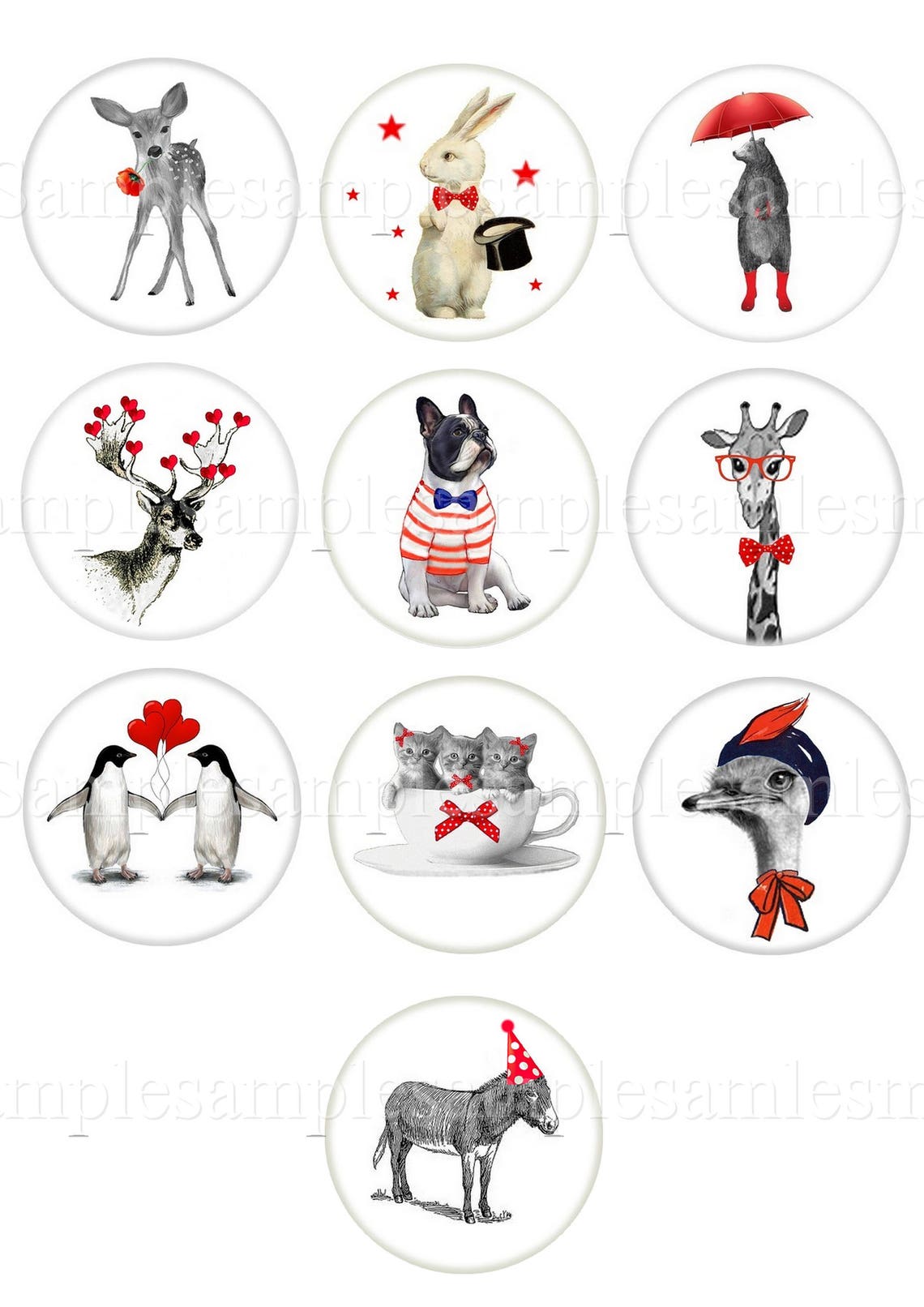 Printable Digital Collage Sheet Animals 2.5 Inch Size Circle Images for ...
