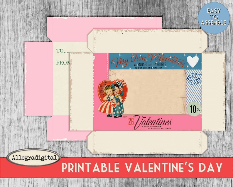 Retro Valentines Day Printable Box Template, DIY Vintage Box Template ...