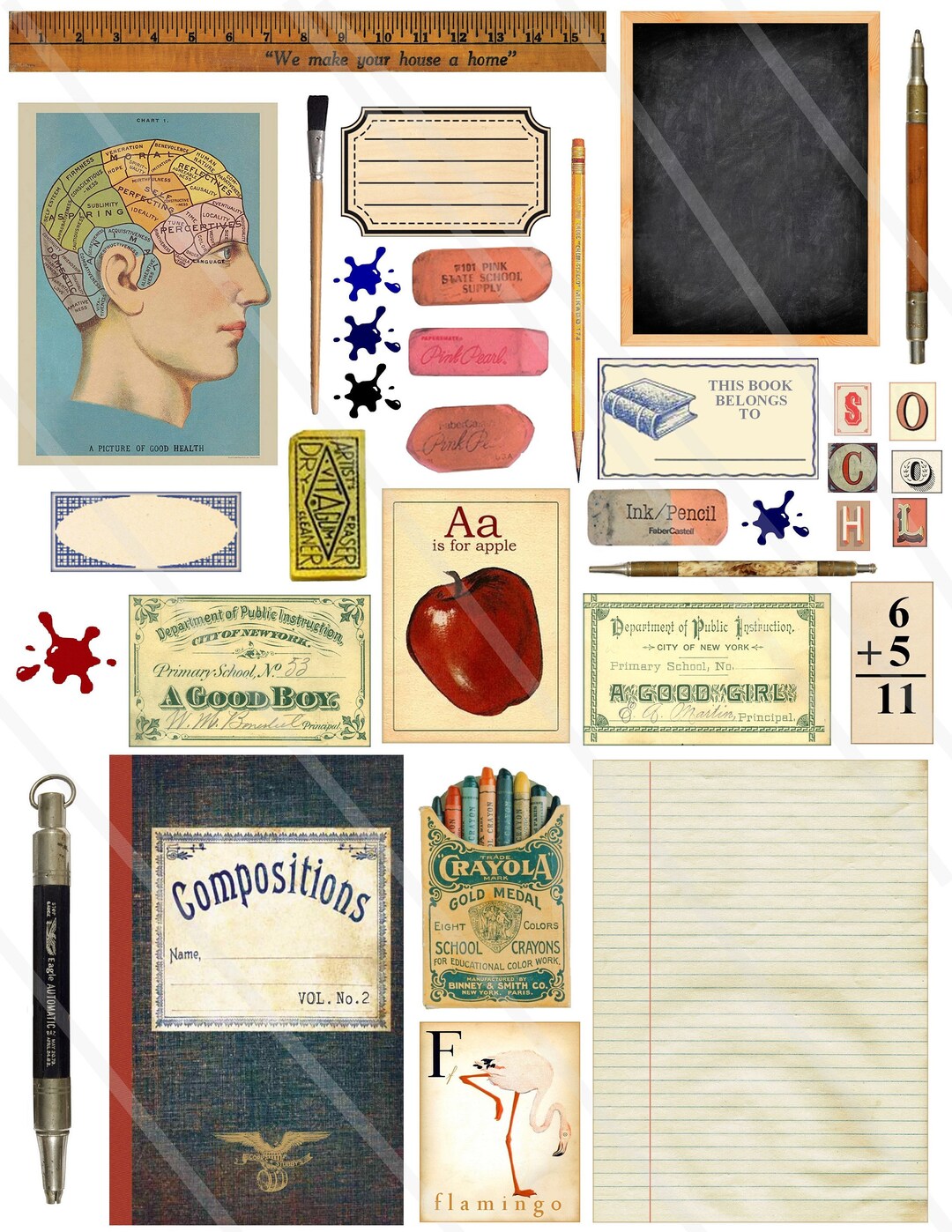 Retro School Days DIY Journal Digital Journal Kit Journal Cards Clipart ...