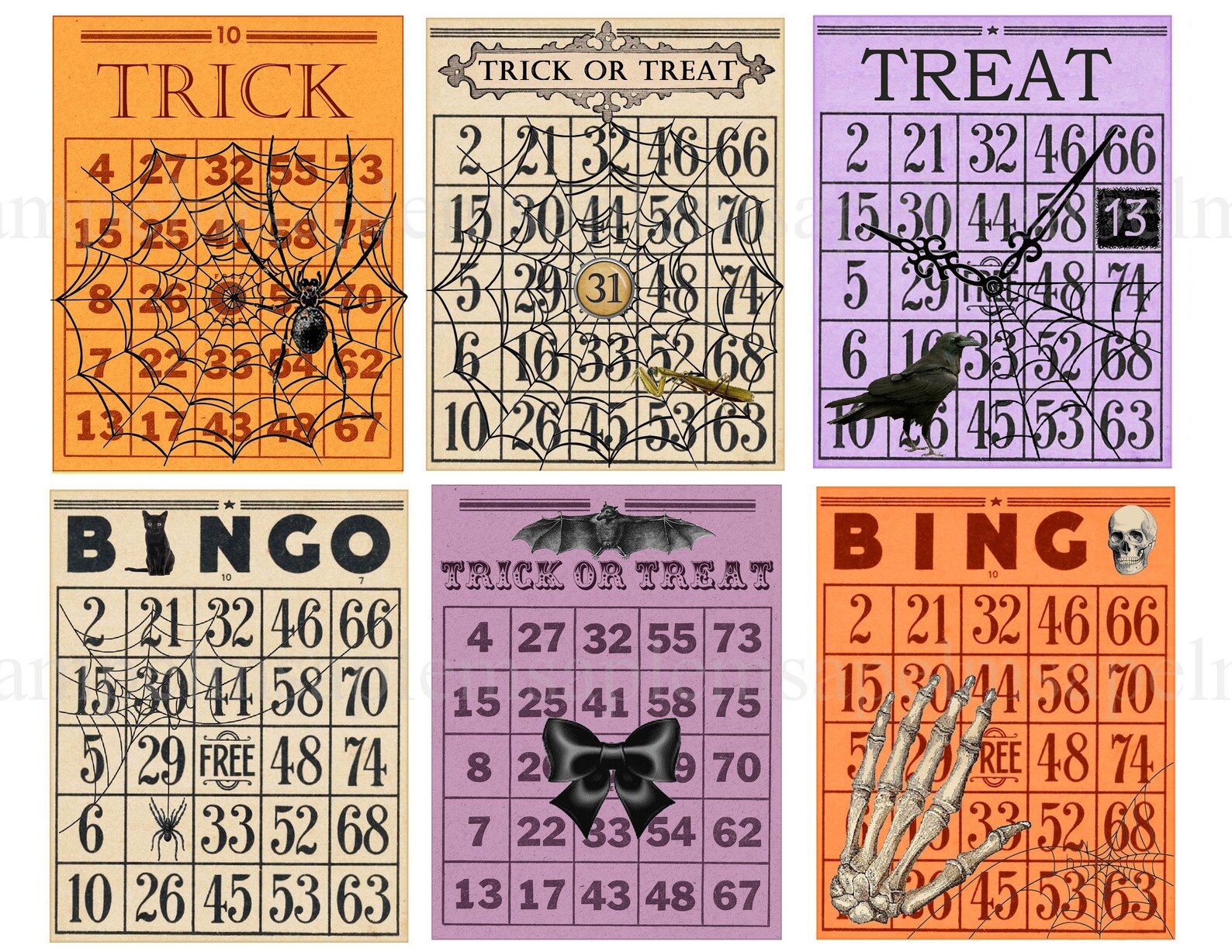 Digital Collage Sheet Halloween Bingo Card Images Bingo Trick | Etsy