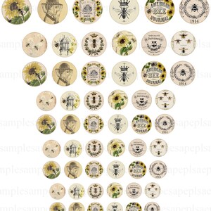 Bee Digital Collage Sheet 1 Inch Circles and More Vintage Bee Buzy Bee ...