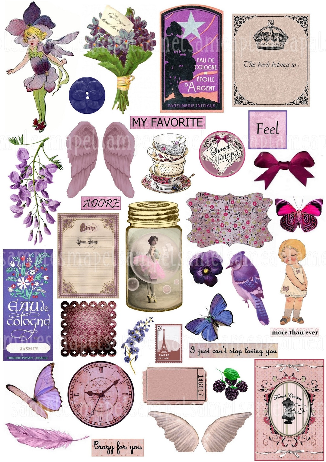 Digital Collage Sheet, Pretty in Purple Images Instant Download, PNG ...