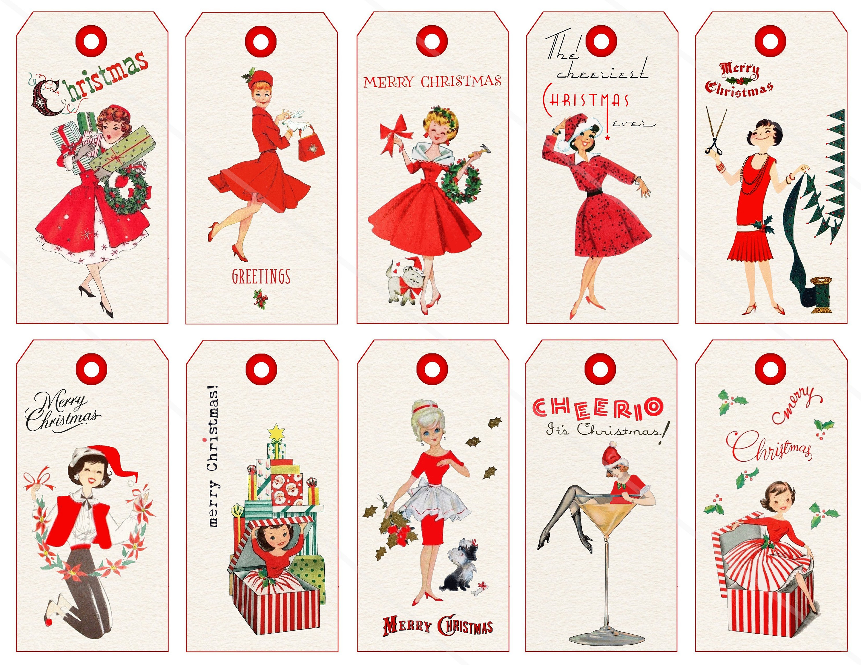 Retro Christmas Tags Printable Gift Tags Hang Tags Journaling - Etsy