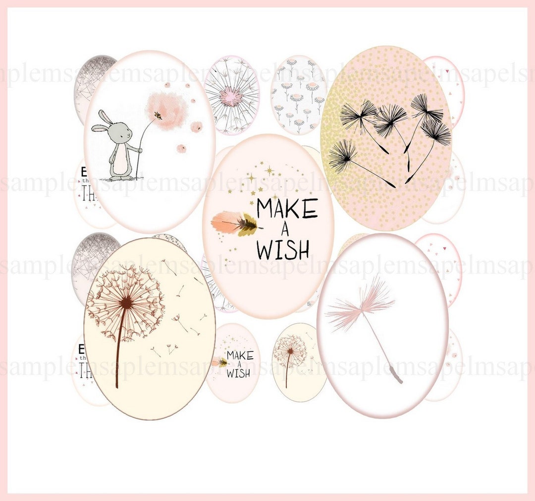 Digital Collage Sheet Dandelion Oval Pink White- Images for Pendant ...
