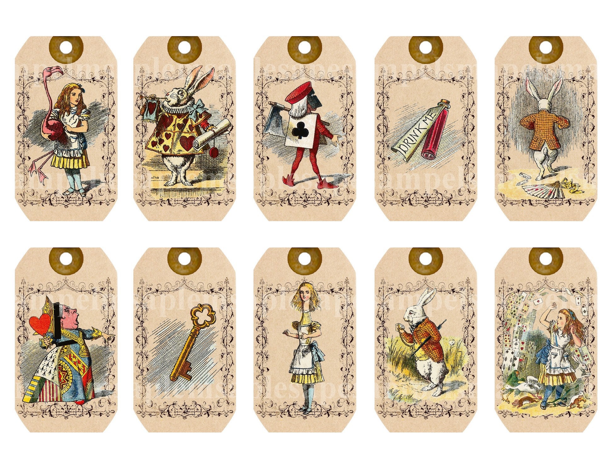 Alice in Wonderland Tags Printable Gift Tags Hang Tags | Etsy UK