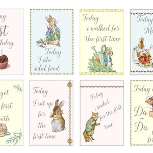 Peter Rabbit Baby Milestone Cards, Printable Baby Steps Cards Milestone ...