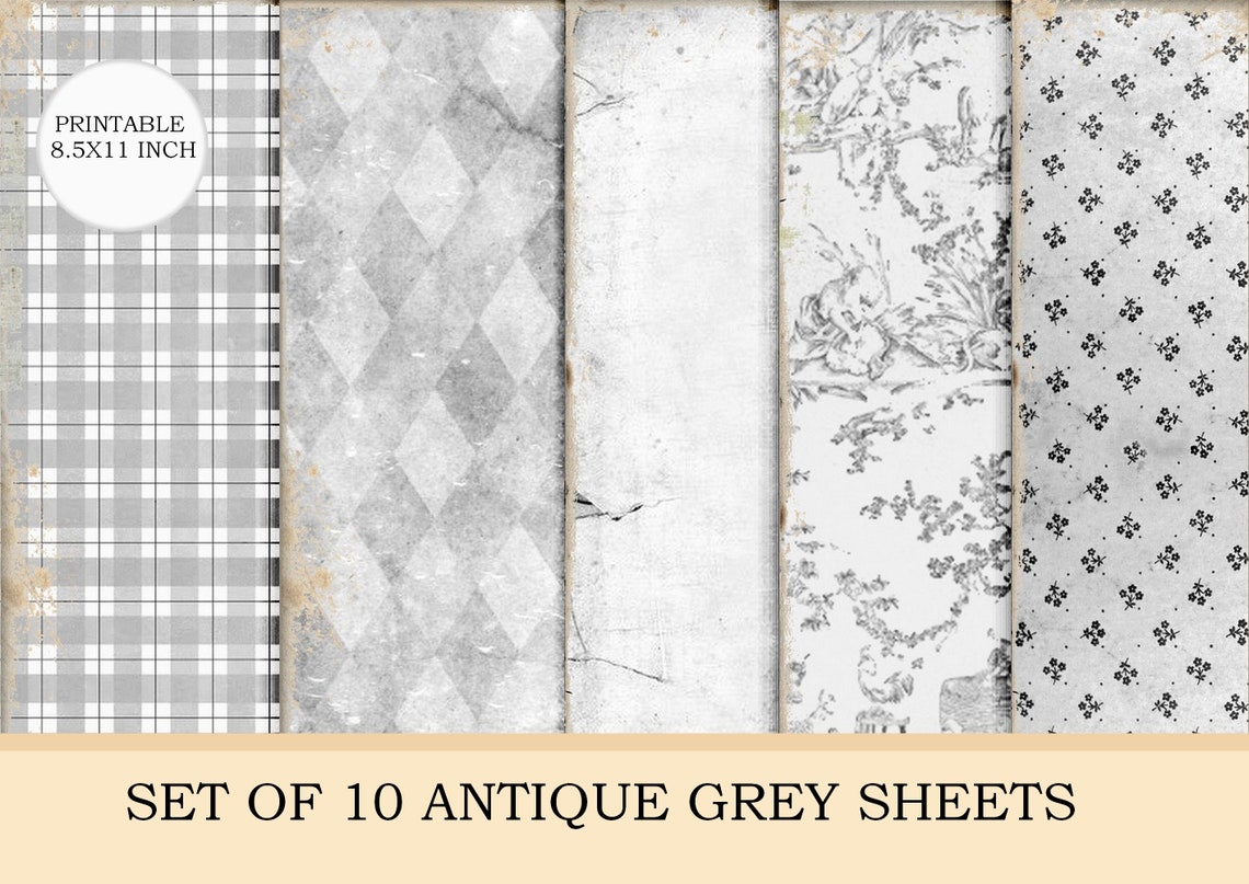 Antique Grey Paper Pack, Junk Journal, Scrapbook Paper, Printable Paper ...