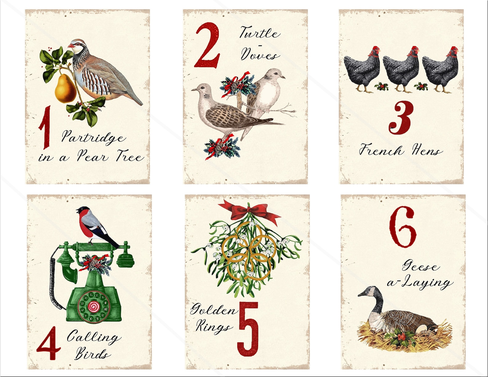 Twelve Days of Christmas Printable Cards, Retro Christmas Downloads ...