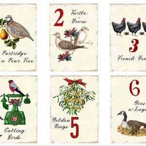 Twelve Days of Christmas Printable Cards, Retro Christmas Downloads ...