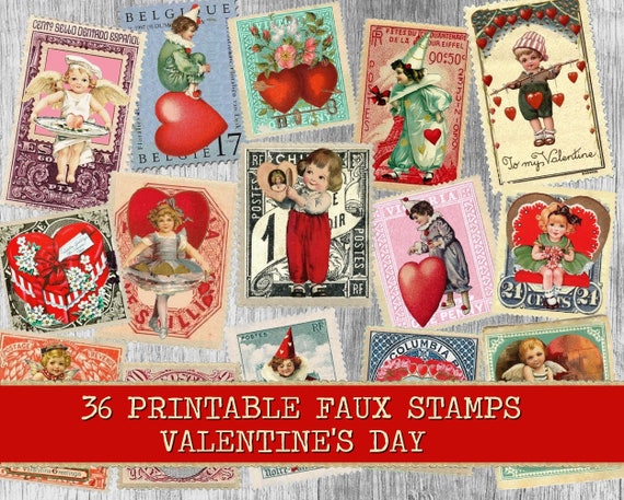 Printable Stamps Valentine Ephemera Junk Journal Supplies | Etsy