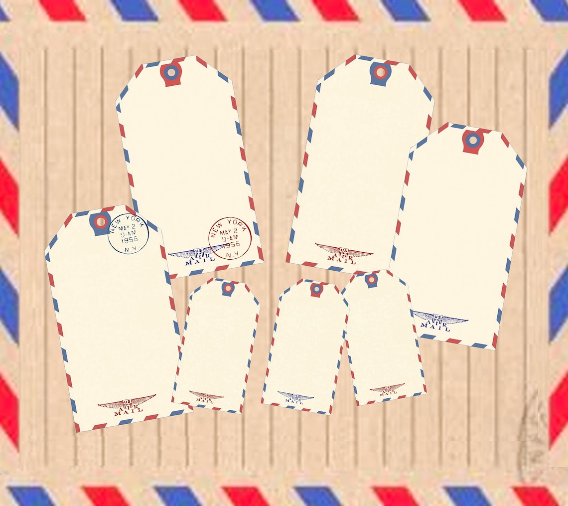 Air Mail Tags Printable Add Text Journaling Journal Craft | Etsy