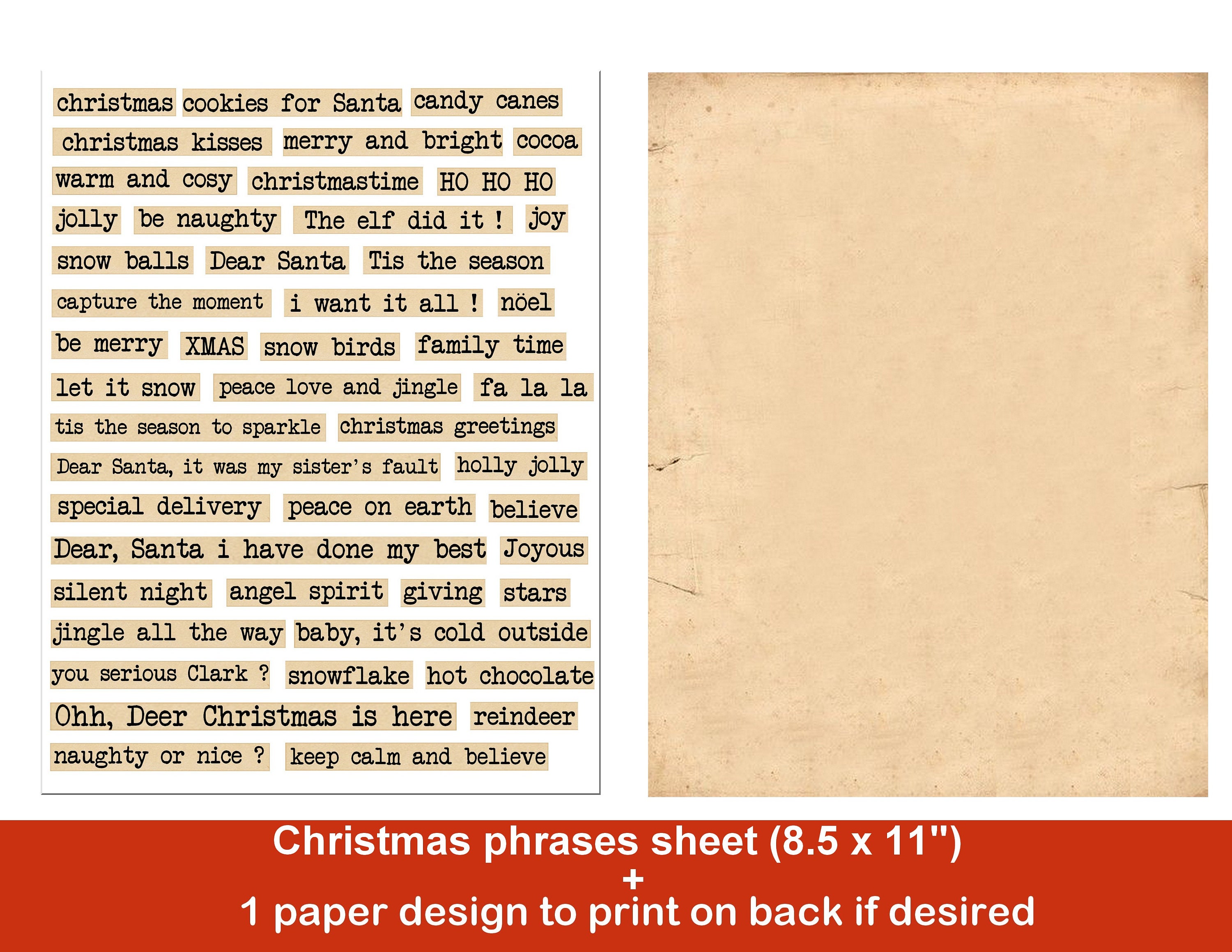 Christmas Words Phrases Printable Papermixed Media Digital | Etsy