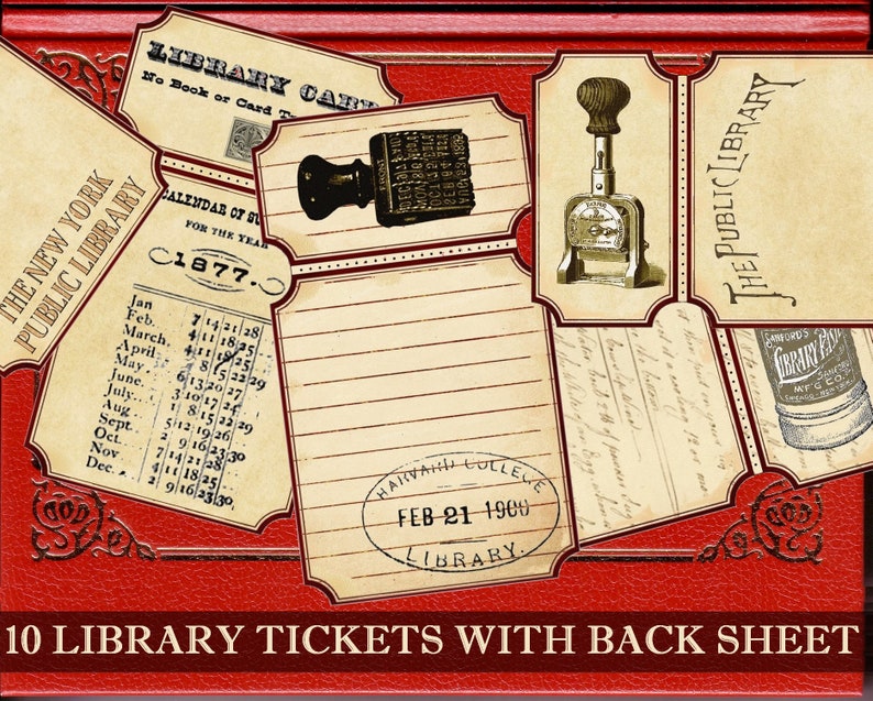 Library Tickets Printable Scrapbooking Junk Journal Library Book ...