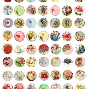 Vintage Flowers Circles 1 Inch Flowers Roses Shabby Chicinstant ...
